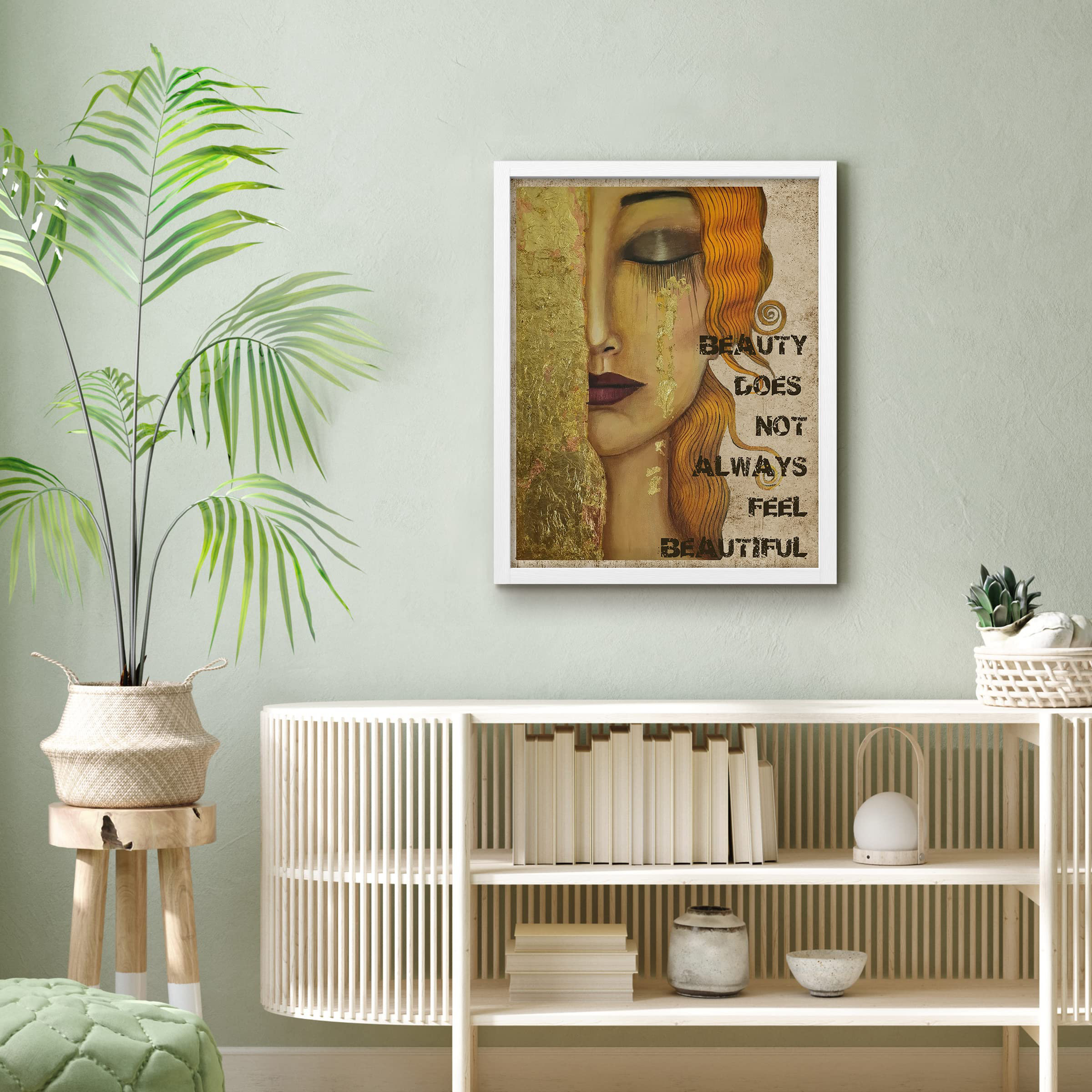 SIGNLEADER Freya's Tears Portrait Bolden Tears Klimt Artwork in Gold Moody Dark Academia Wall ...